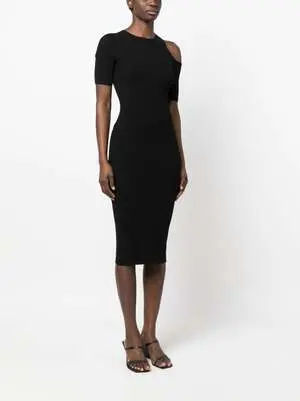 AERON Cut-out Ribbed Knit Midi Dress - Black