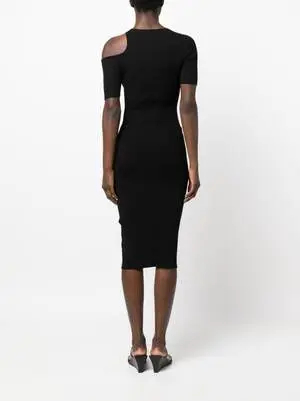AERON Cut-out Ribbed Knit Midi Dress - Black