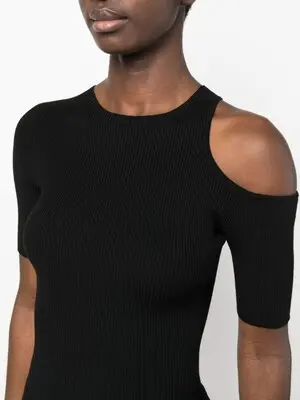 AERON Cut-out Ribbed Knit Midi Dress - Black