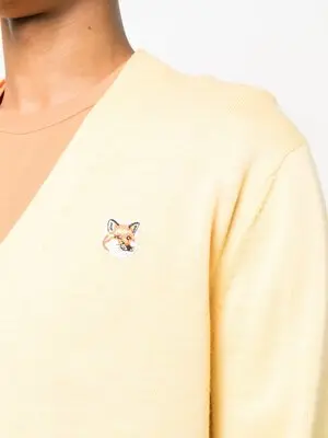Maison Kitsuné Fox Head Patch Cardigan - Yellow