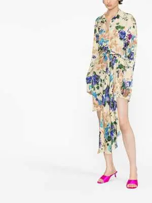 Off-White Floral-print Shirtdress - Neutrals