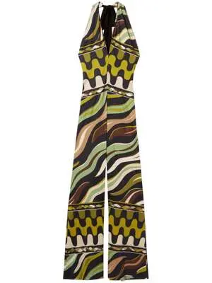Emilio Pucci Fiamme-print Halterneck Jumpsuit - Green