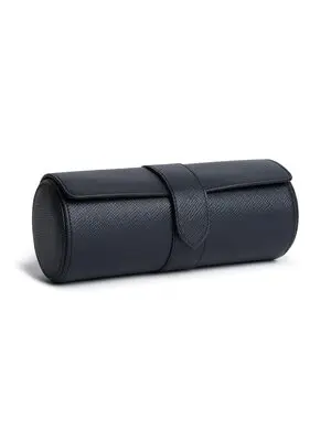 Smythson Panama Leather 3-watch Roll - Blue