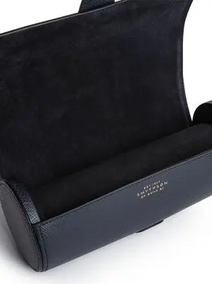 Smythson Panama Leather 3-watch Roll - Blue