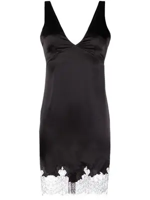 Saint Laurent Lace-trimmed Satin Mini Dress