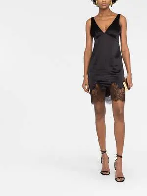 Saint Laurent Lace-trimmed Satin Mini Dress