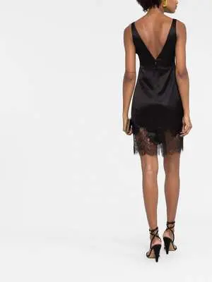 Saint Laurent Lace-trimmed Satin Mini Dress