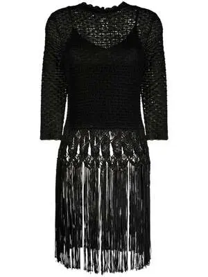 Zimmermann Wonderland Fringed Crochet-knit Dress - Black