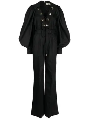Elie Saab Oversized-eyelet Flared Jumpsuit - Black