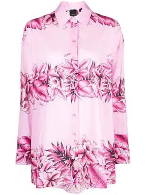 Pinko Floral-print Cotton Shirt - Pink