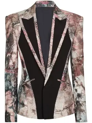 Balmain Abstract-print Linen Blazer - Black