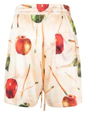 NAHMIAS Fruit-print Silk Shorts - Orange