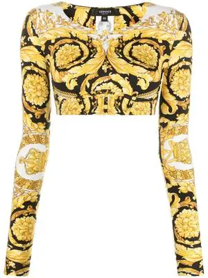 Versace Barocco-print Crop Top - White
