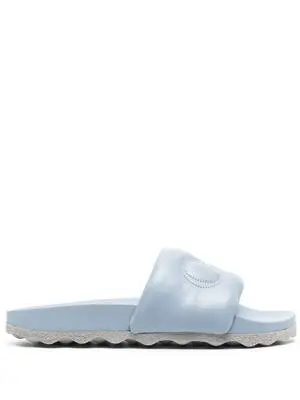 Off-White Logo-embroidery Leather Sliders - Blue