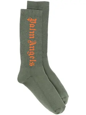 Palm Angels Logo-intarsia Socks Green