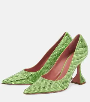 Amina Muaddi Ami Embellished Leather Pumps - Green
