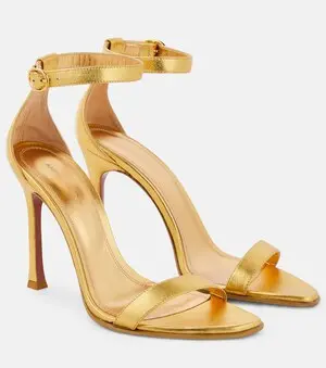 Amina Muaddi Kim Metallic Leather Sandals - Gold