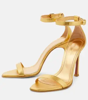 Amina Muaddi Kim Metallic Leather Sandals - Gold