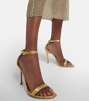 Amina Muaddi Kim Metallic Leather Sandals - Gold