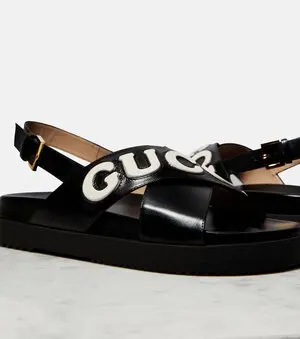 Gucci Logo Leather Sandals - Black | Editorialist
