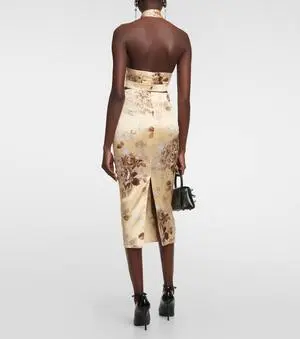 Alessandra Rich Floral Silk Satin Crop Top - Neutrals