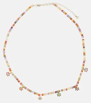 SYDNEY EVAN 14kt Gold Evil Eye Beaded Necklace With Diamonds - Multicoloured