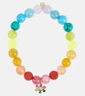 SYDNEY EVAN 14kt Gold, Diamond, And Jade Beaded Bracelet - Multicoloured