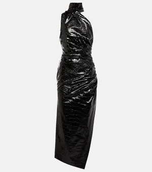 Alaïa Asymmetric Croc-effect Midi Dress