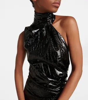 Alaïa Asymmetric Croc-effect Midi Dress