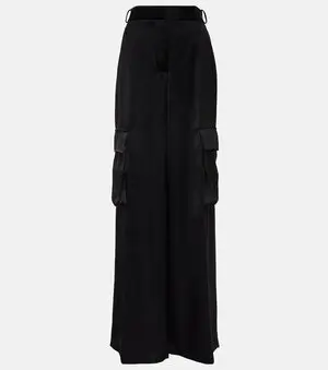 Versace High-rise Wide-leg Satin Cargo Pants - Black