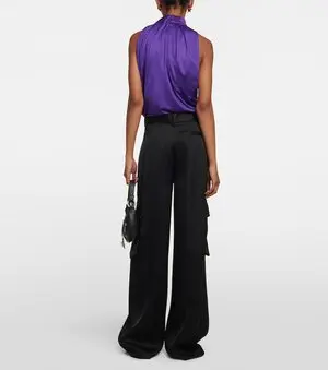 Versace High-rise Wide-leg Satin Cargo Pants - Black