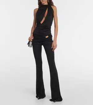 Versace Cutout High Neck Satin Top - Black