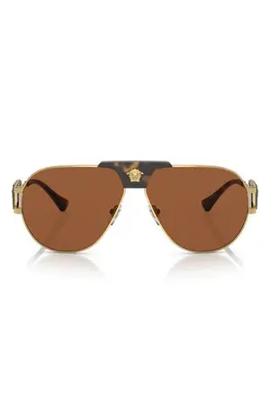 Versace 63mm Oversized Aviator Sunglasses - Dark Brown