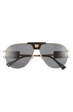 Versace 63mm Oversized Aviator Sunglasses - Gold