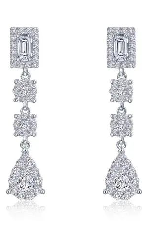 Lafonn Simulated Diamond Halo Linear Drop Earrings - Silver