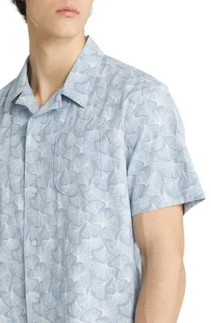 Treasure & Bond Leaf Print Stretch Seersucker Short Sleeve Button-up Shirt