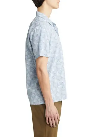 Treasure & Bond Leaf Print Stretch Seersucker Short Sleeve Button-up Shirt
