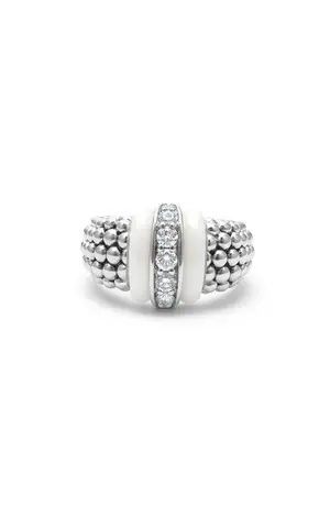 Lagos Caviar Ceramic Diamond Ring - White