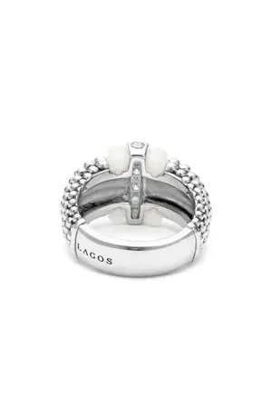 Lagos Caviar Ceramic Diamond Ring - White