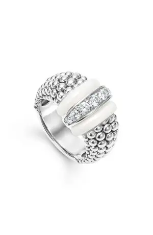 Lagos Caviar Ceramic Diamond Ring - White