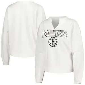 CONCEPTS SPORT Brooklyn Nets Sunray Notch Neck Long Sleeve T-shirt - White