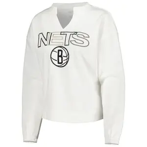 CONCEPTS SPORT Brooklyn Nets Sunray Notch Neck Long Sleeve T-shirt