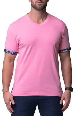 MACEOO Vivaldi Solid Trip V-neck T-shirt - Pink