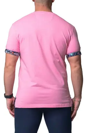 MACEOO Vivaldi Solid Trip V-neck T-shirt - Pink
