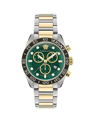 Versace Men's Greca Dome Chrono Two-Tone Stainless Steel Watch - Two Tone Green - Two Tone Green