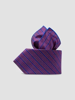 Stefano Ricci Luxury Printed Silk Tie Set - Blue Red