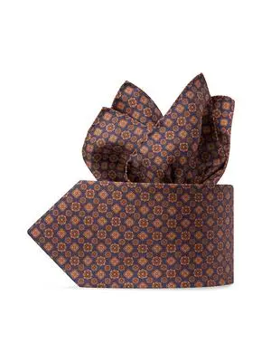 Stefano Ricci Luxury Printed Silk Tie Set Brown