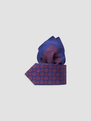 Stefano Ricci Luxury Printed Silk Tie Set - Dark Blue