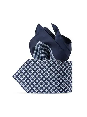 Stefano Ricci Luxury Printed Silk Tie Set Navy