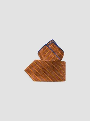 Stefano Ricci Luxury Printed Silk Tie Set Orange